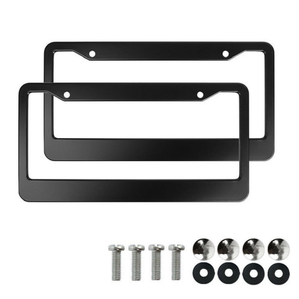 2Pcs Stainless Steel License Plate Frames with Screw Caps, Black ...