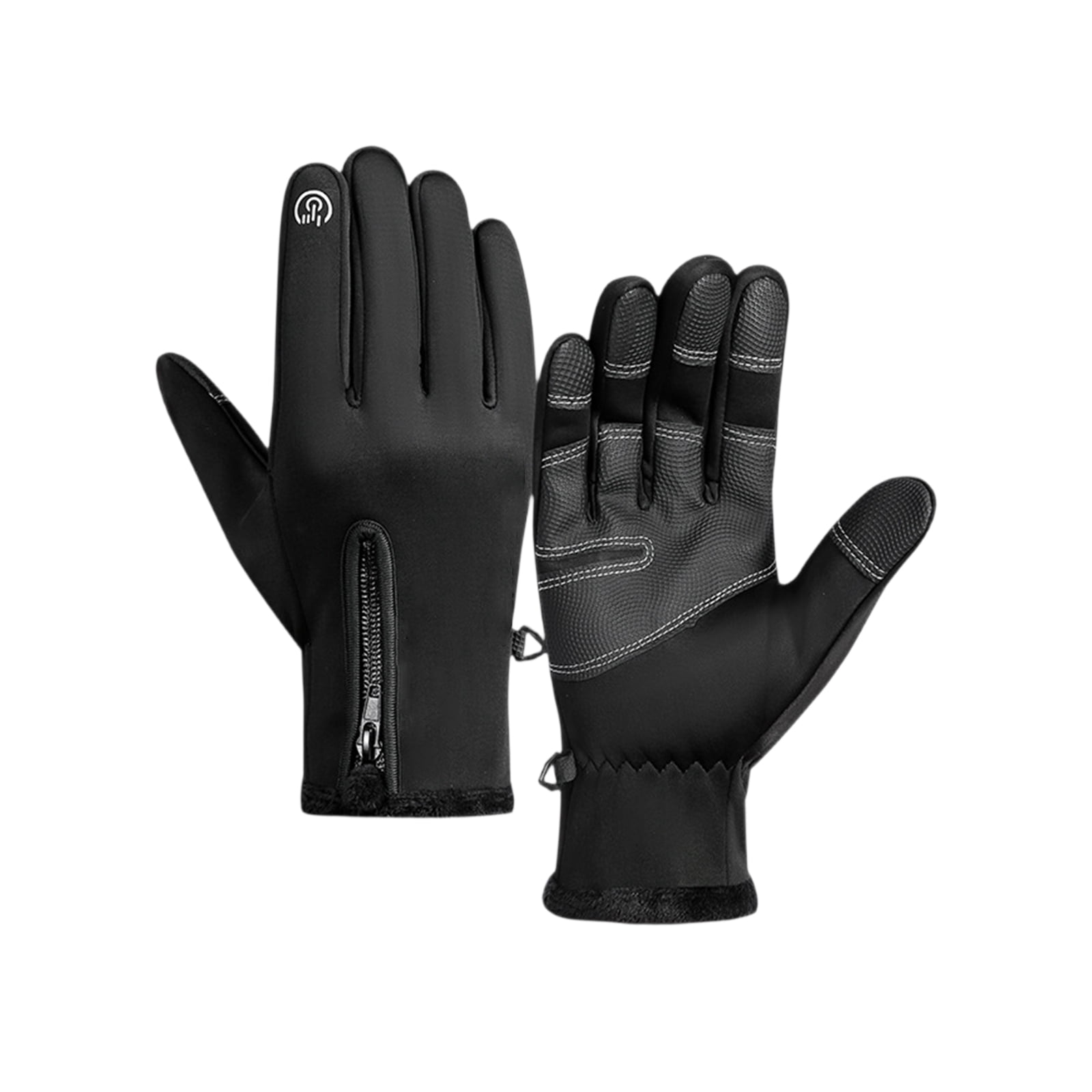 2Pcs Black Raw Edge Zipper Fashion Unisex Gloves, Warm And Comfortable ...