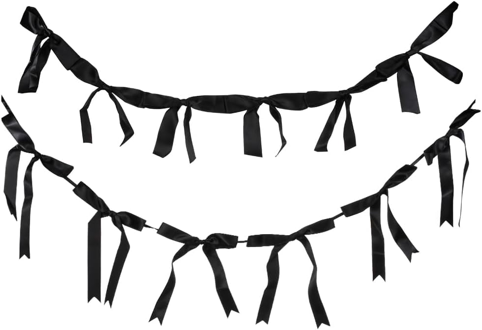 2Pcs Black Ribbon Garland Decoration Banner Garland Pre-Strung Tie ...