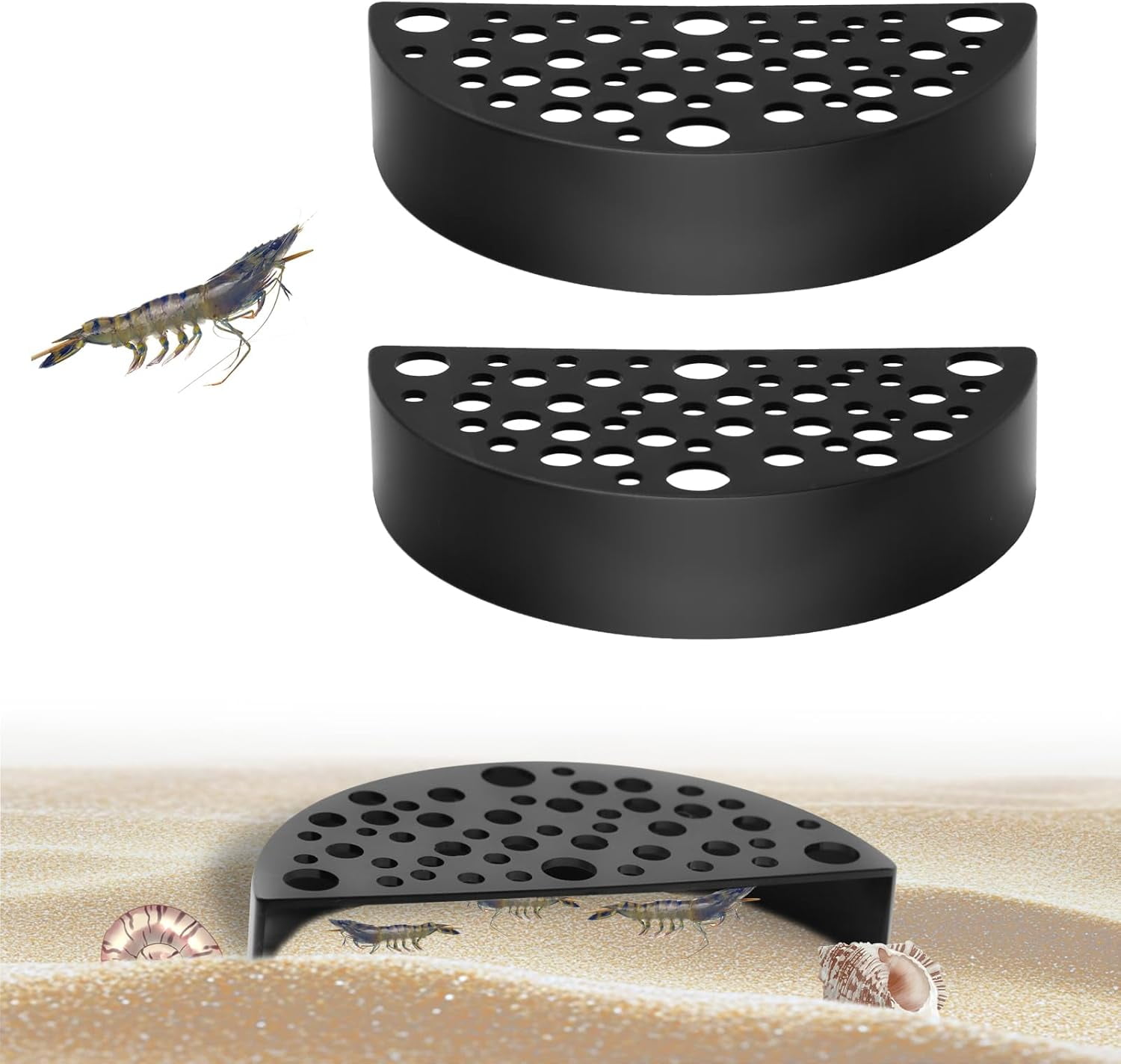 2Pcs Black Shrimp Cave Ornaments, Good Size Half Moon Shrimp House ...