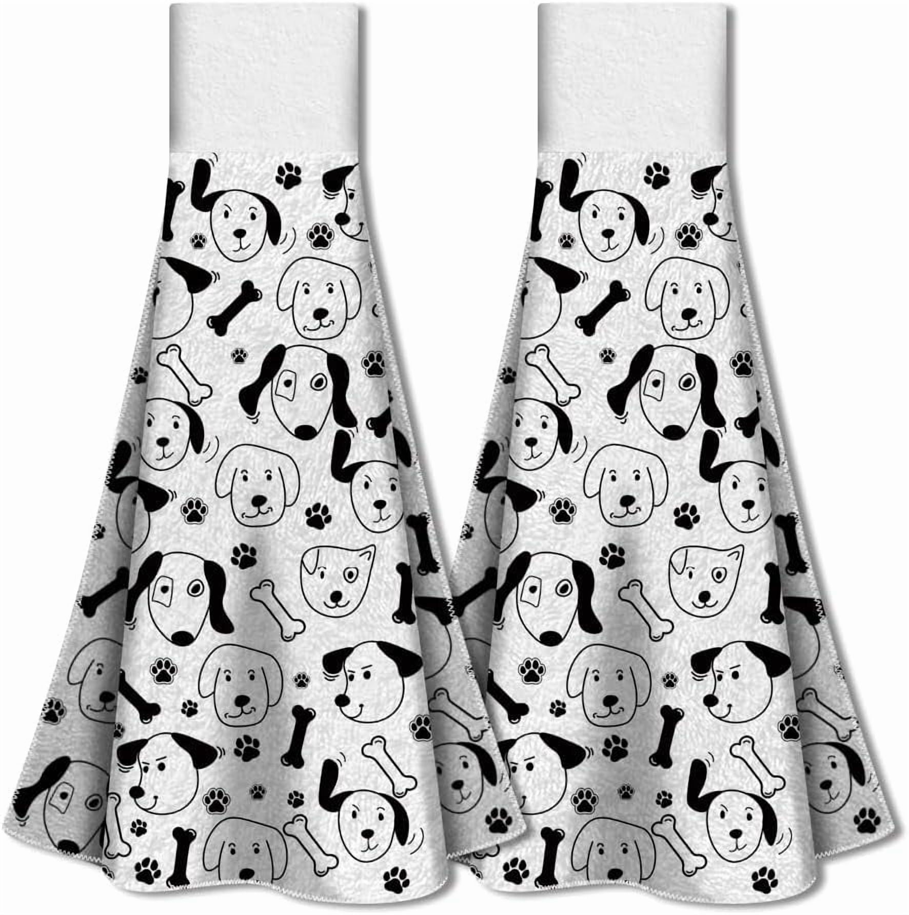 2Pcs Black and White Dog Hand Towels with Hanging Loop Soft Absorbent ...