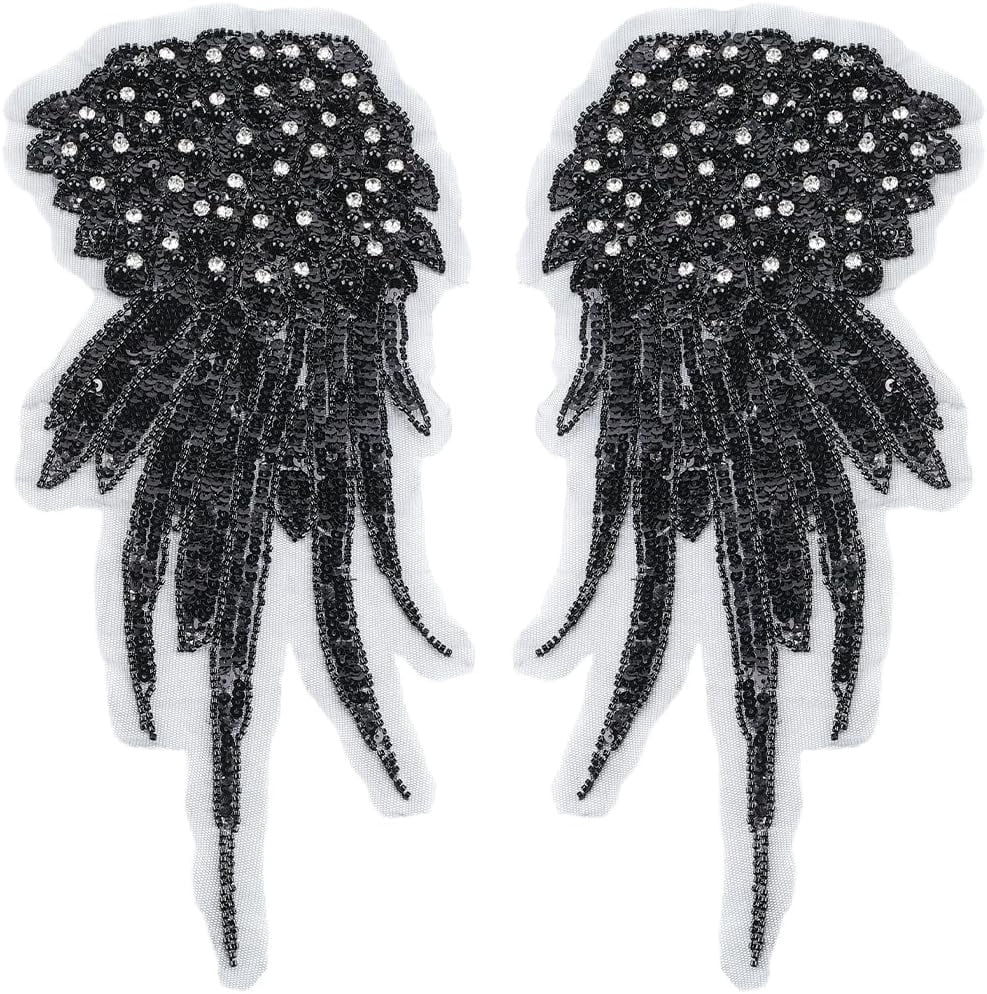 2Pcs Black Wing Lace Appliques Sparkly Patches Iron on Embroidery ...