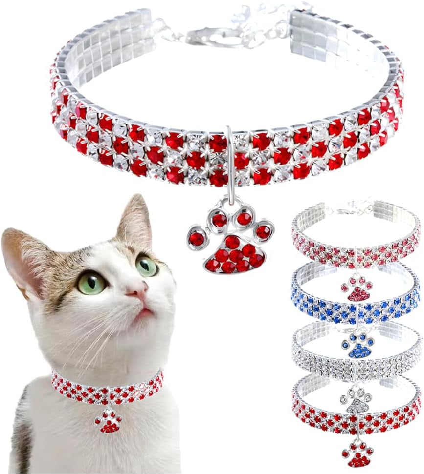 2Pcs Bling Dog Necklace Collar for Small Dogs Rhinestone Puppy Necklace ...