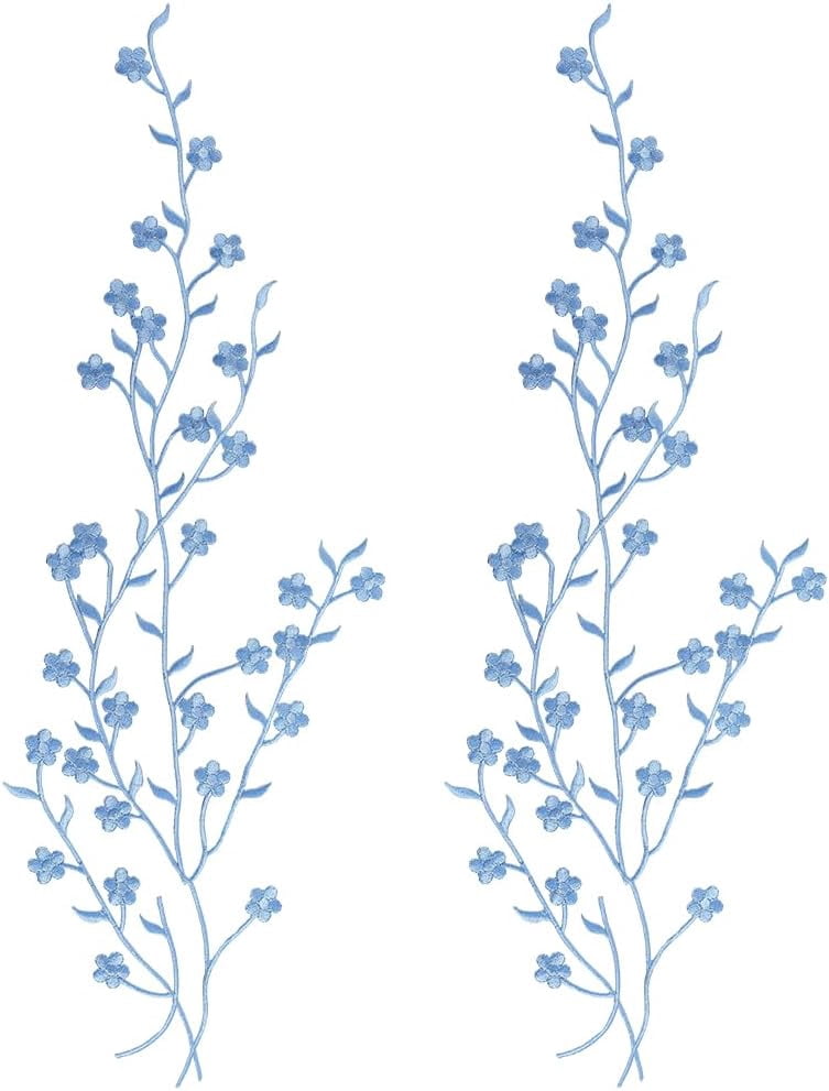 2Pcs Blue Plum Blossom Applique Flower Patch Repair Embroidered Floral ...