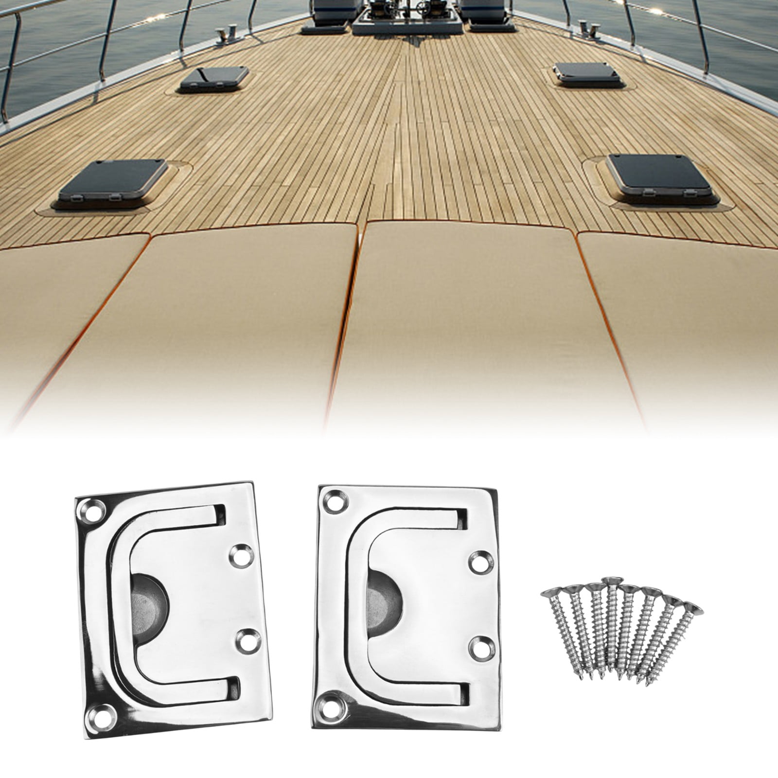 2Pcs Boat Hatch Locker Flush Lift / Pull Ring Handle Marine Stainless ...