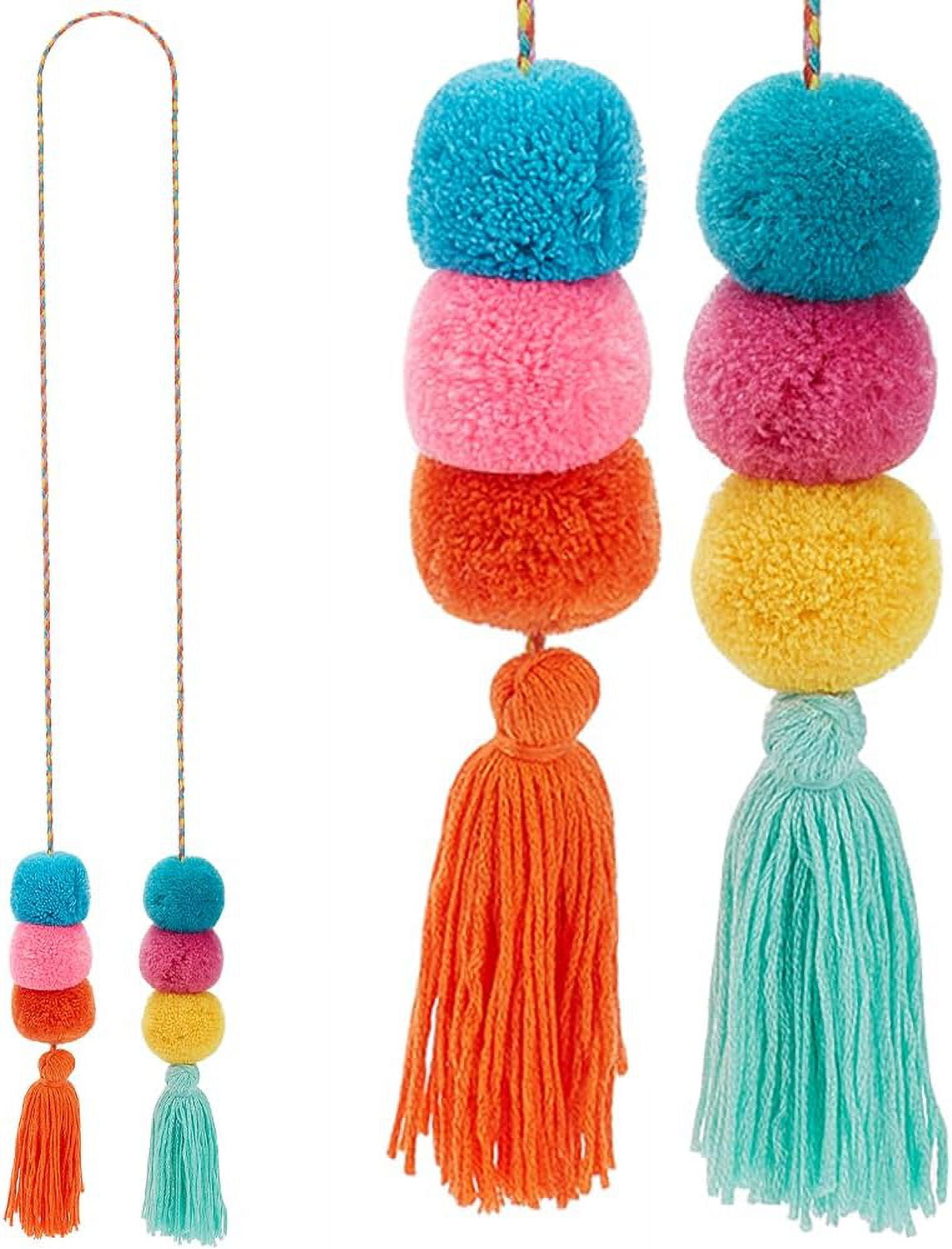2Pcs Boho Keychains Polyester Colorful Pom Pom Bag Charm Tassel ...
