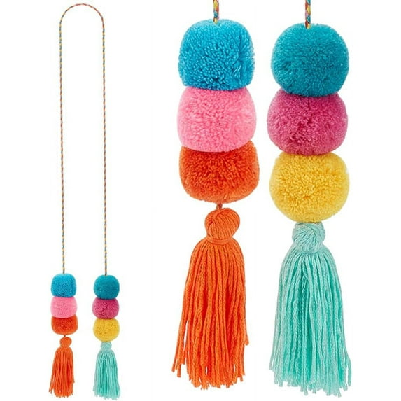 2Pcs Boho Keychains Polyester Colorful Pom Pom Bag Charm Tassel ...