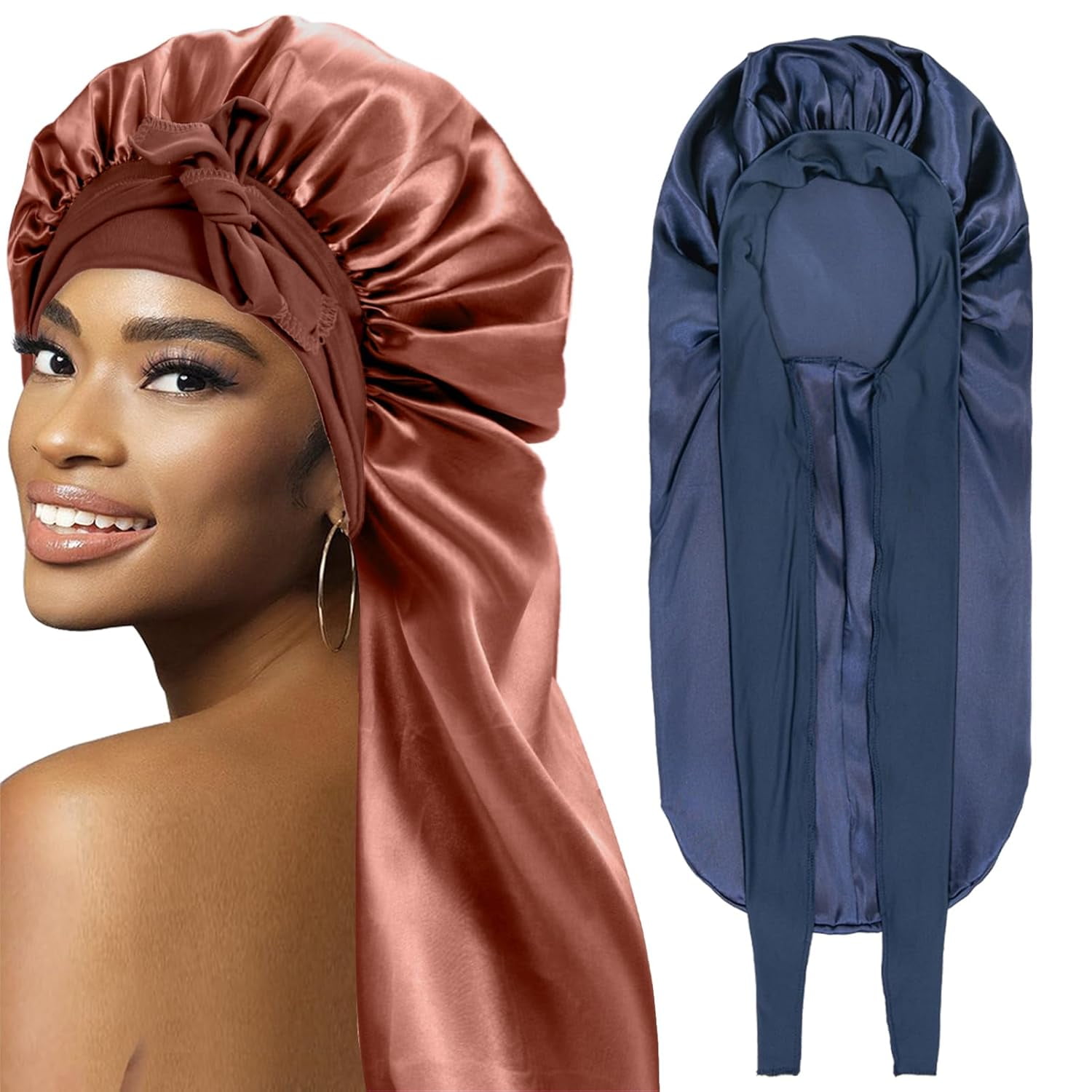 2Pcs Bonnets for Black Women Braid Bonnet, Large Long Satin Bonnet for ...