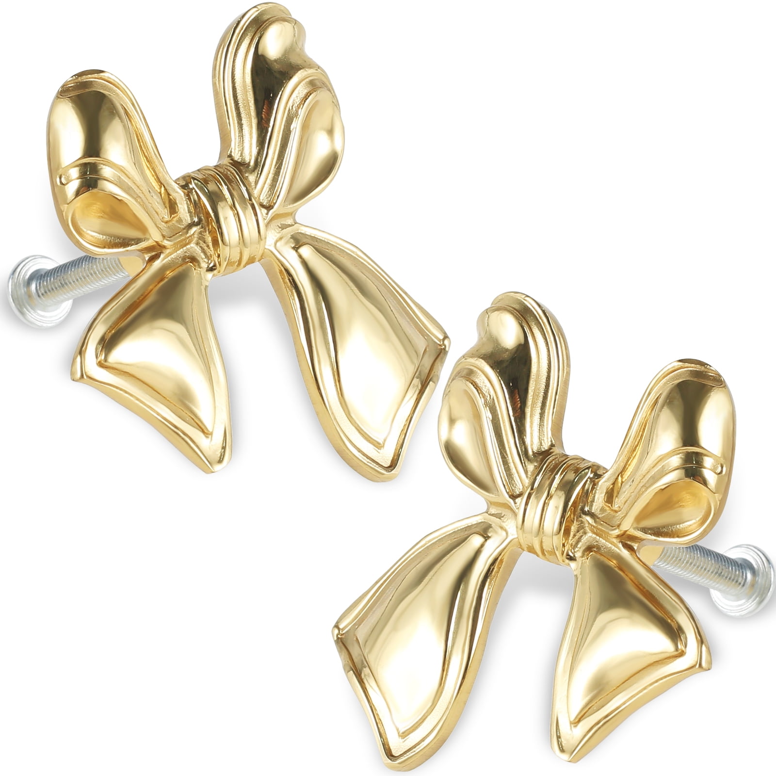 2Pcs Bow Cabinet Handle Solid Brass Bow Shape Drawer Pull Decorative Bow Cupboard Pull Gold Bow ...