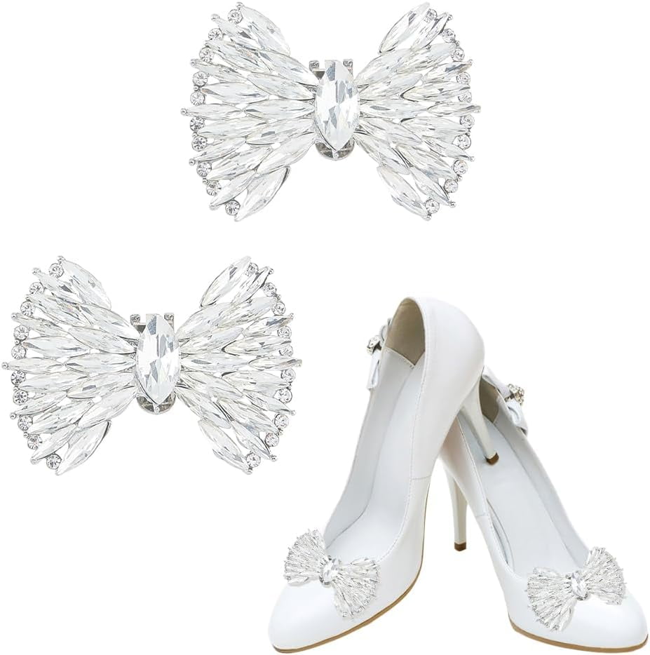 2Pcs Bow Shoe Clips Rhinestone Detachable Shoe Charms Sparkly Crystal ...