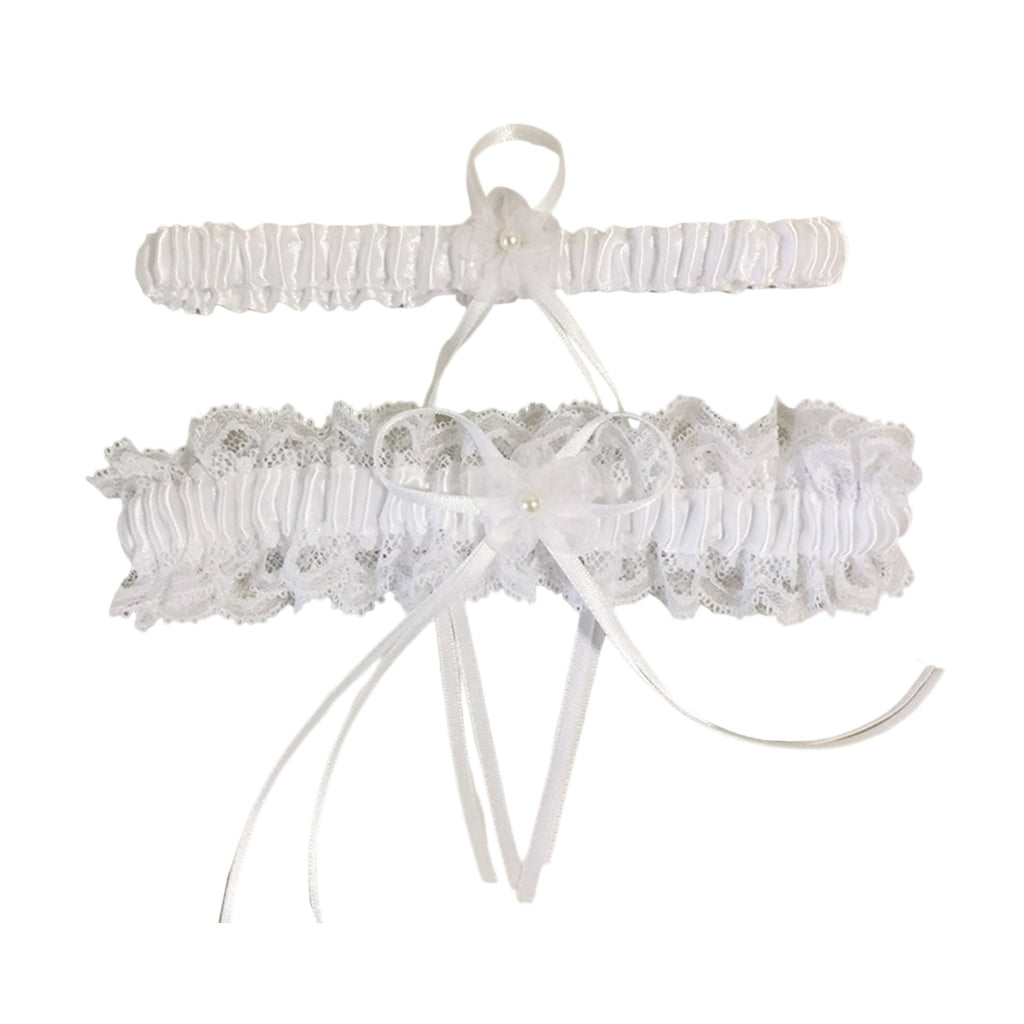 2Pcs Bows Pearls Lace Garters Set Elastic Design Wedding Bride Party ...