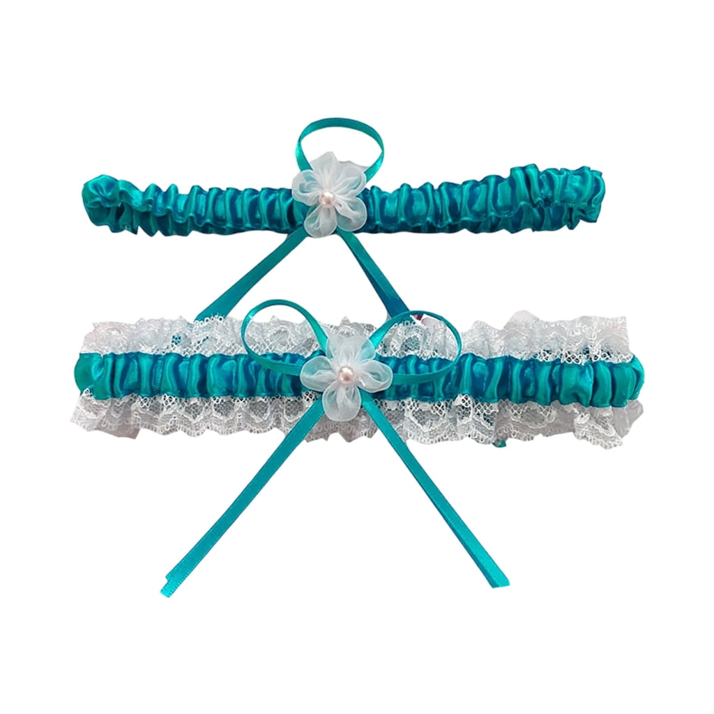 2Pcs Bows Pearls Lace Garters Set Elastic Design Wedding Bride Party ...