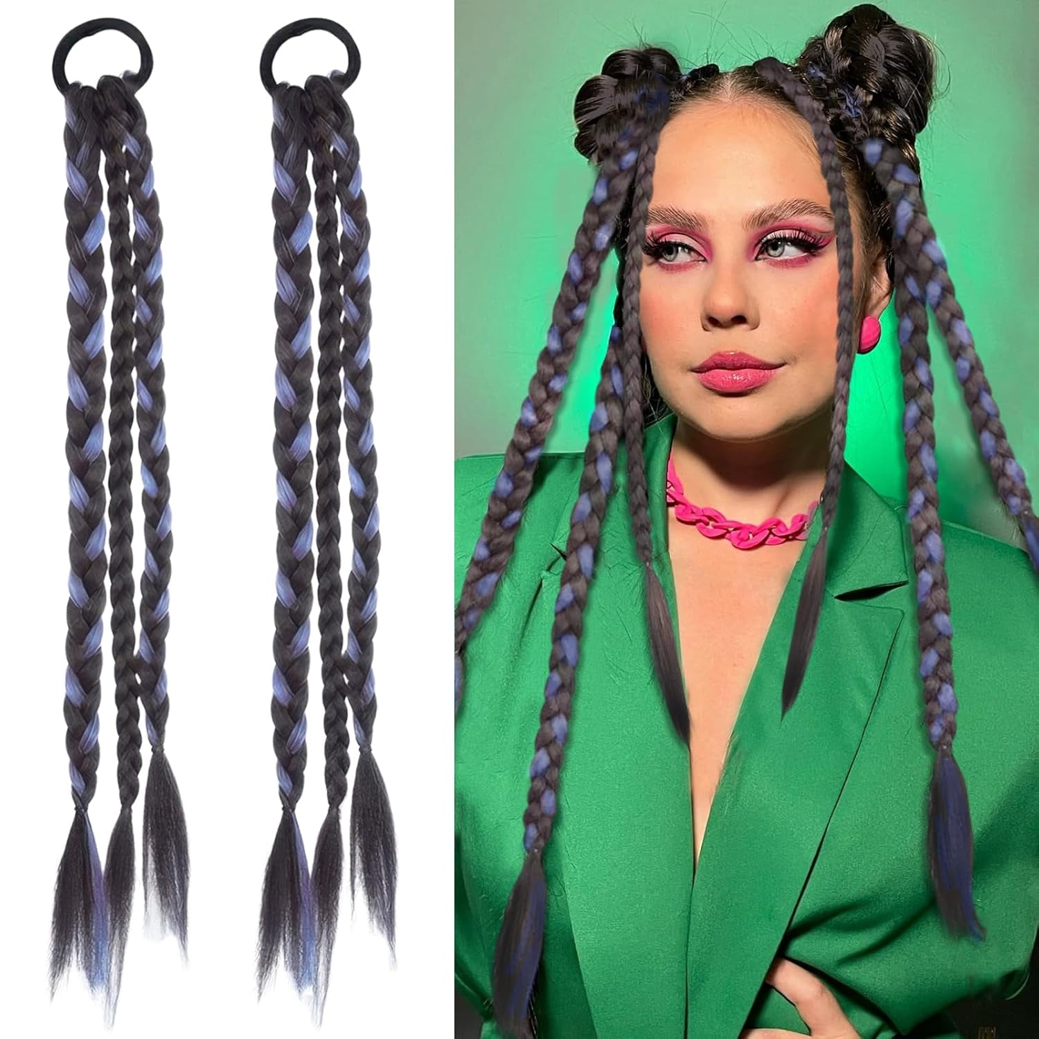 2Pcs Braided Ponytail Extensions with Hair Ties Soft Synthetic Ponytail ...