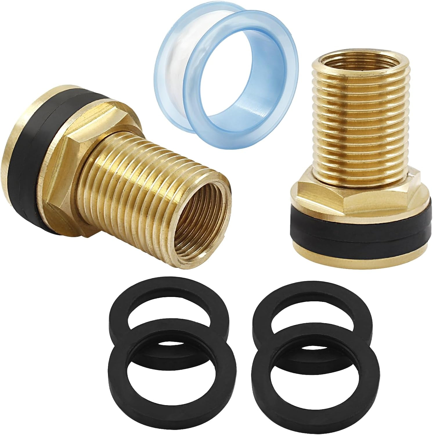 2Pcs Brass Bulkhead Fitting, 3/8" Female 1/2" Male Water Tank Connector Double Threaded Bulkhead ...