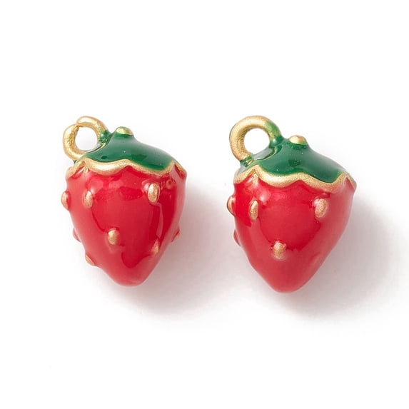 2Pcs Brass Enamel Charms Imitation Fruit Matte Gold Color Strawberry ...