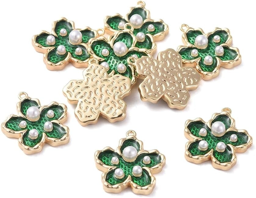 2Pcs Brass Enamel Flower Pendants Green Pendant Charm with Acrylic ...