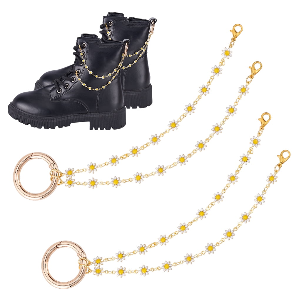 2Pcs Brass Enamel Link Chains Shoes Charms with Alloy Spring Gate Rings ...