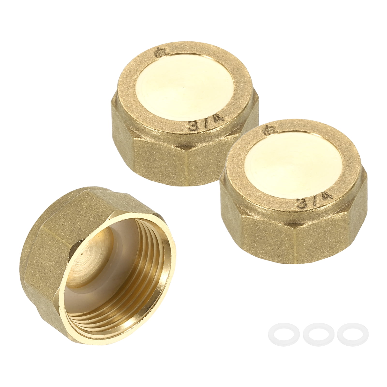 3pcs Brass Pipe Fitting Hex Head Plug 3/4" with Gasket, Gold Tone ...