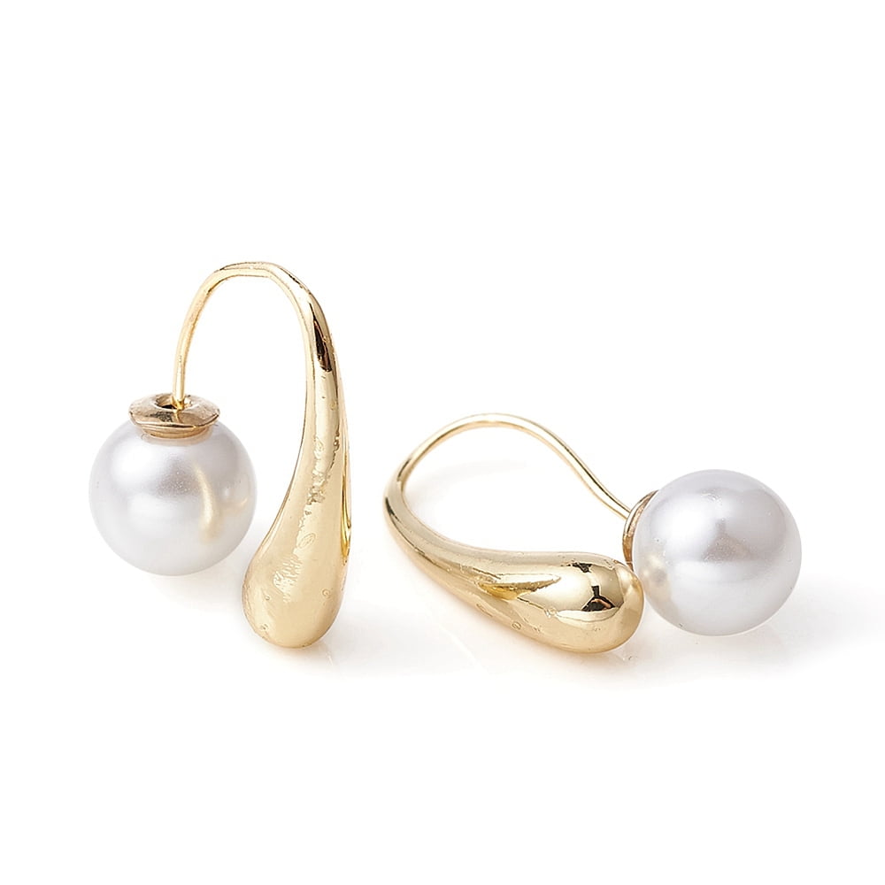 2Pcs Brass Teardrop Dangle Earrings with 2Pcs Imitation Pearl Ear Nuts ...