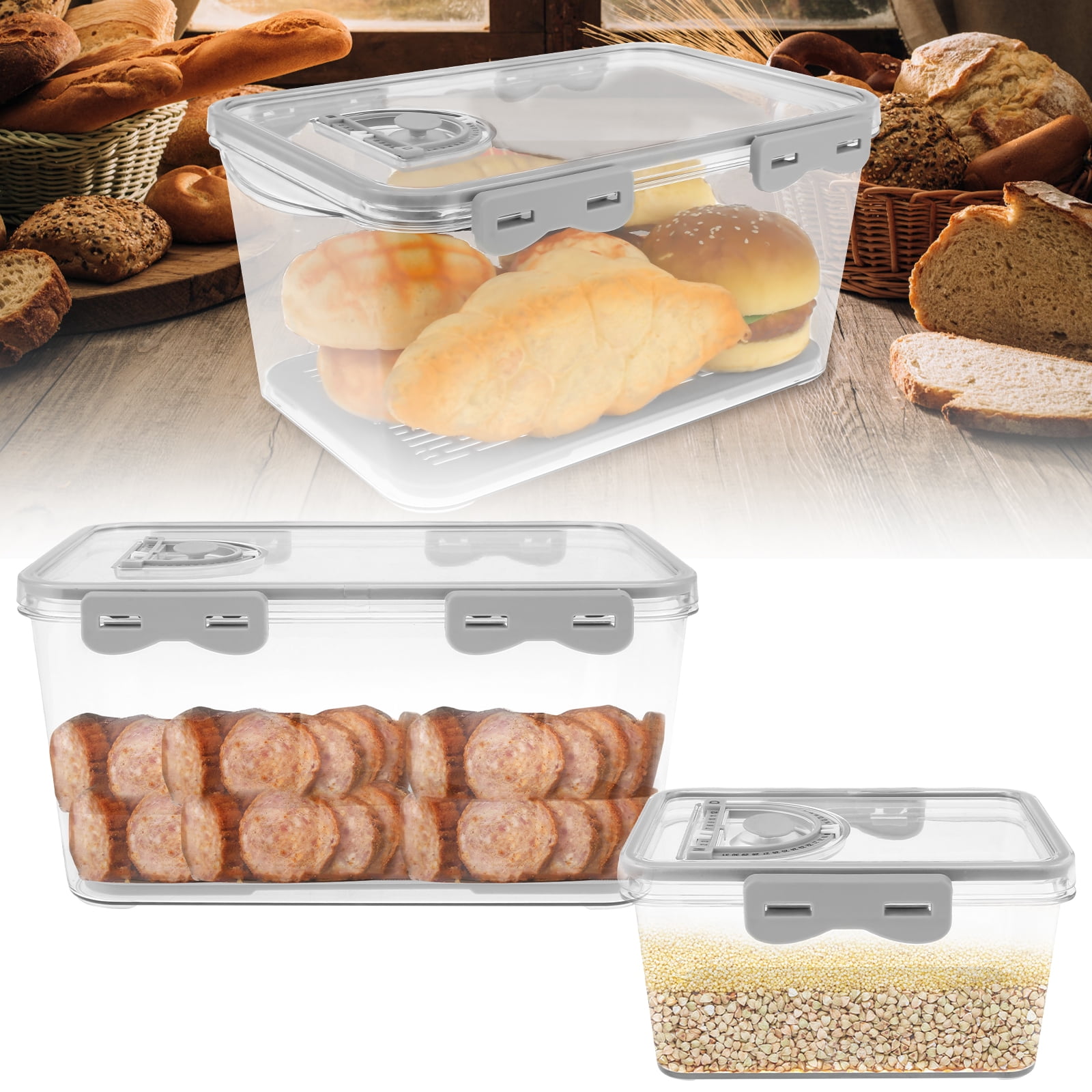 2Pcs Bread Box Rectangular Bread Storage Boxes with Time Recording ...