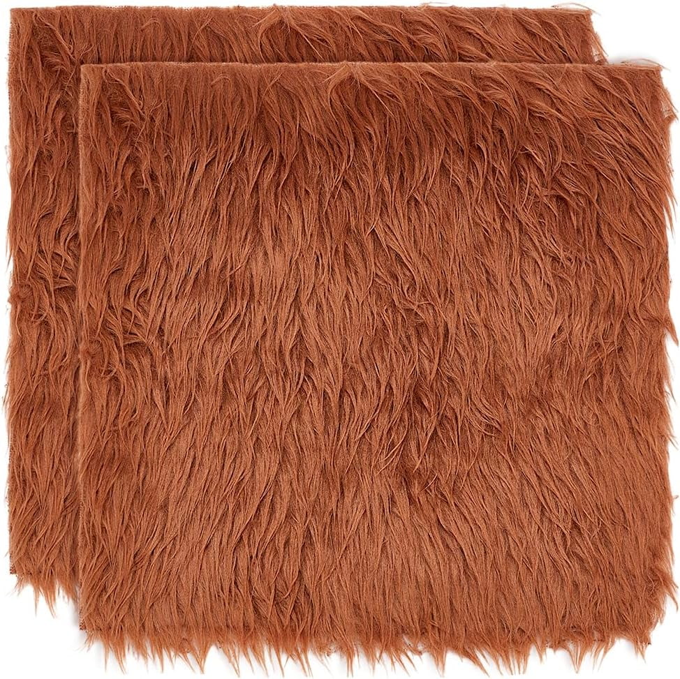 2Pcs Brown Faux Fur Fabric 9.8x9.8 Inch Soft Plush Shaggy Squares Pre ...