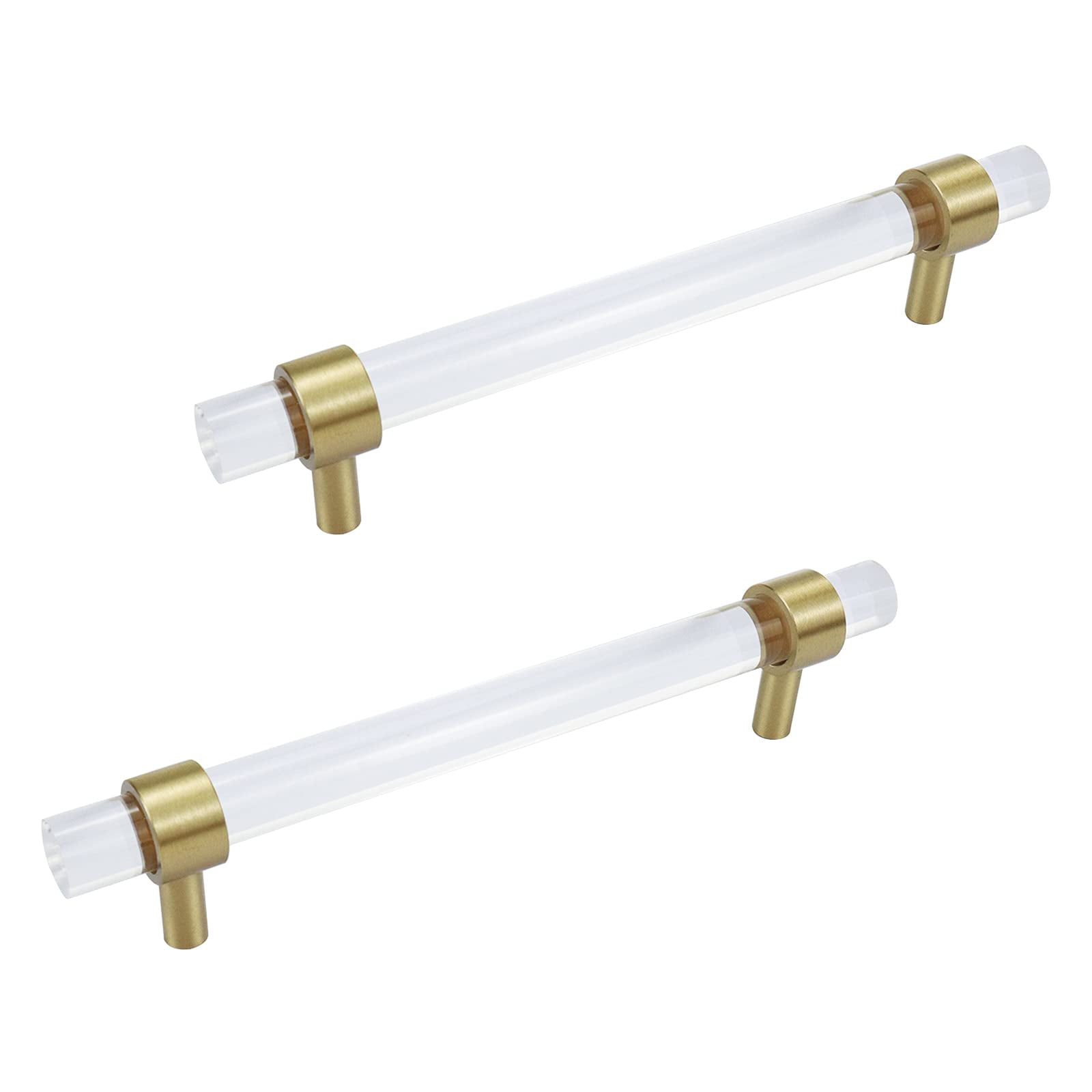 2Pcs Brushed Brass Acrylic Cabinet Pulls 5" Hole Center Clear Household ...