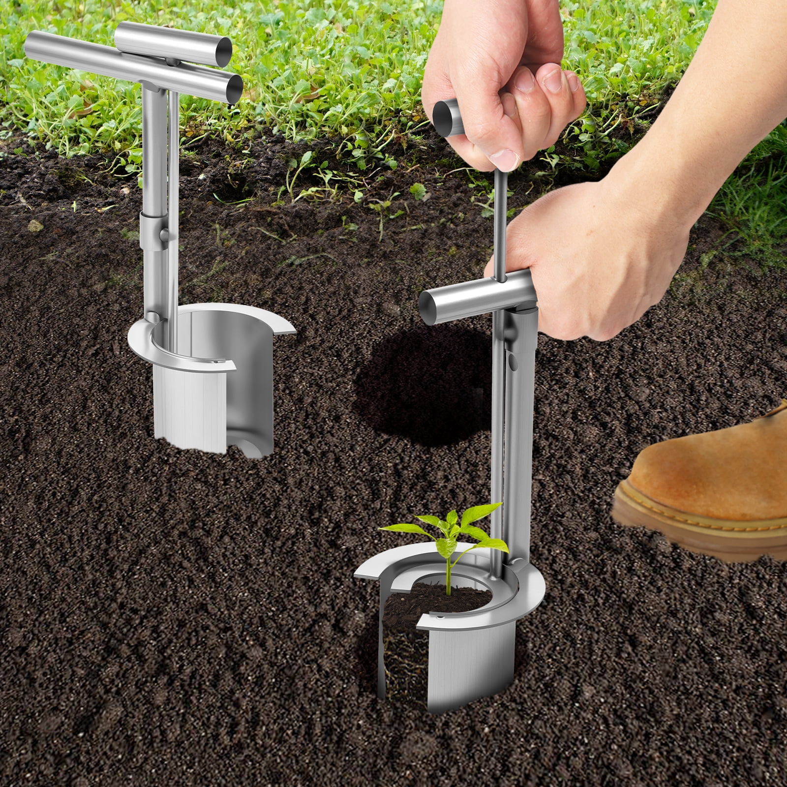 2Pcs Bulb Planter Tool Metal Grass Plugger Tool Precise Seedling Moving ...