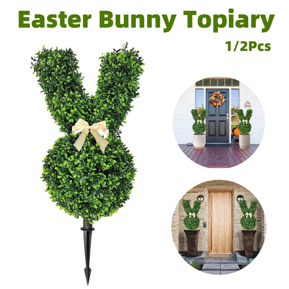 2Pcs Bunny Topiary, Easter Bunny Topiary Trees Artificial Outdoor ...