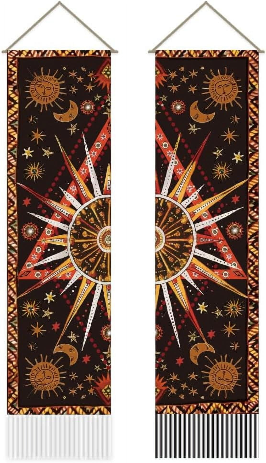 2Pcs Burning Sun Tapestry Star Sun and Moon Long Vertical Tapestry Wall ...