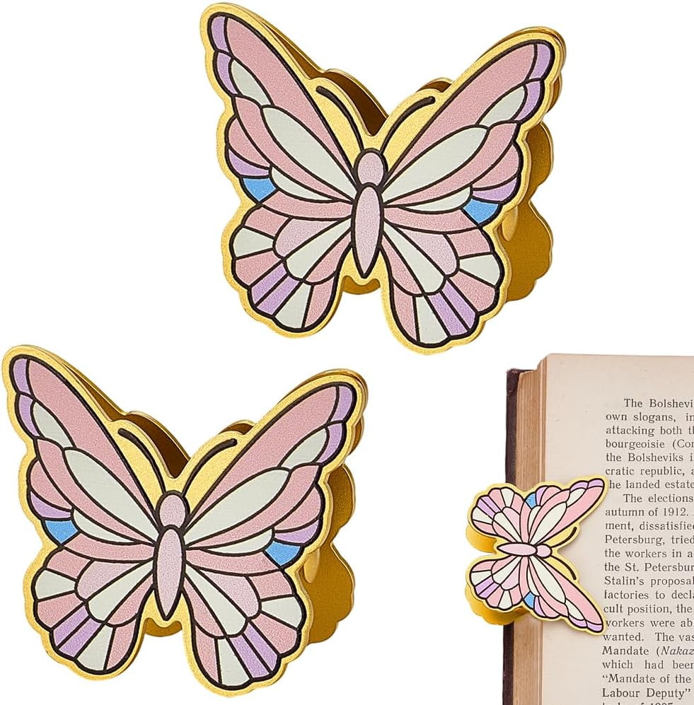 2Pcs Butterfly Book Clip Vintage Notebook Holder Gold Pink Butterflies ...