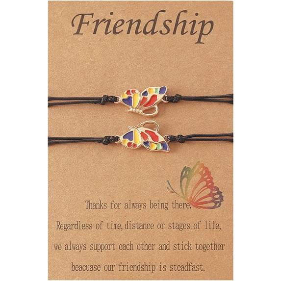 2Pcs Butterfly Friendship Braide Rope Bracelet Set with Card Adjustable ...
