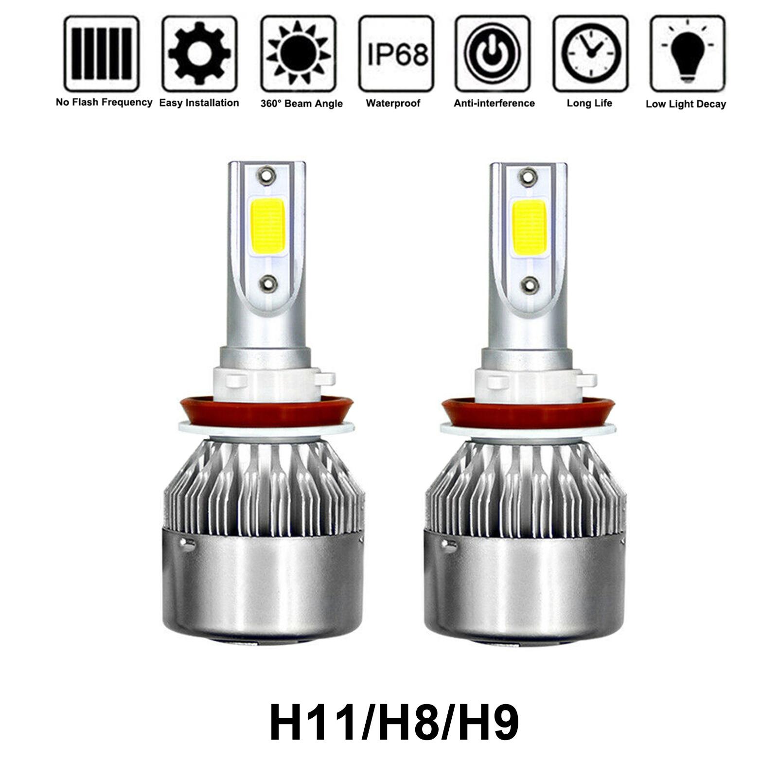 2Pcs C6 Led Car Headlight Conversion Car Lights H11 Headlight Far And ...