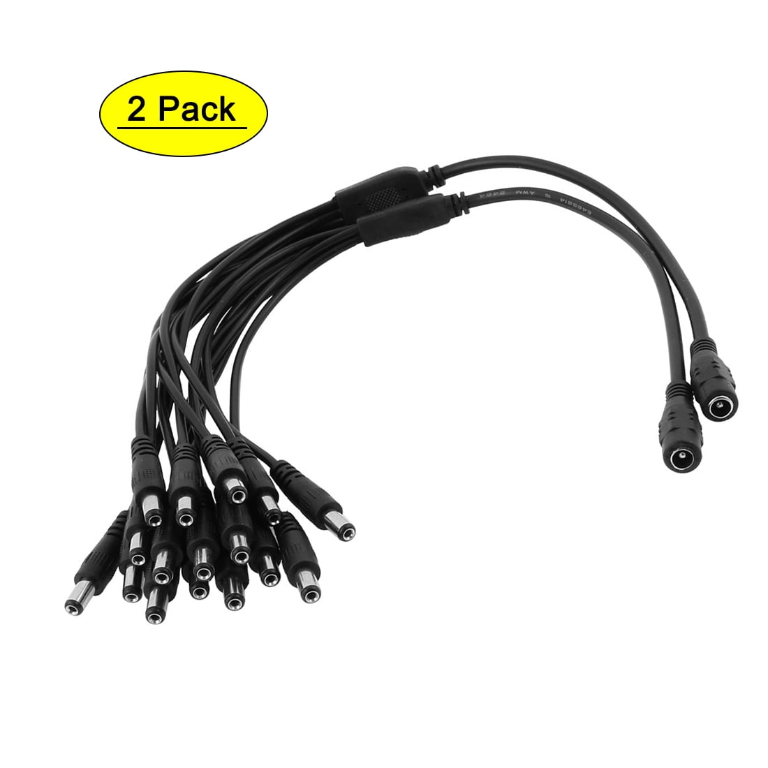 2Pcs CCTV Camera 1 Male to 8 Female 5.5x2.1mm DC Power Plug Cable Wire ...