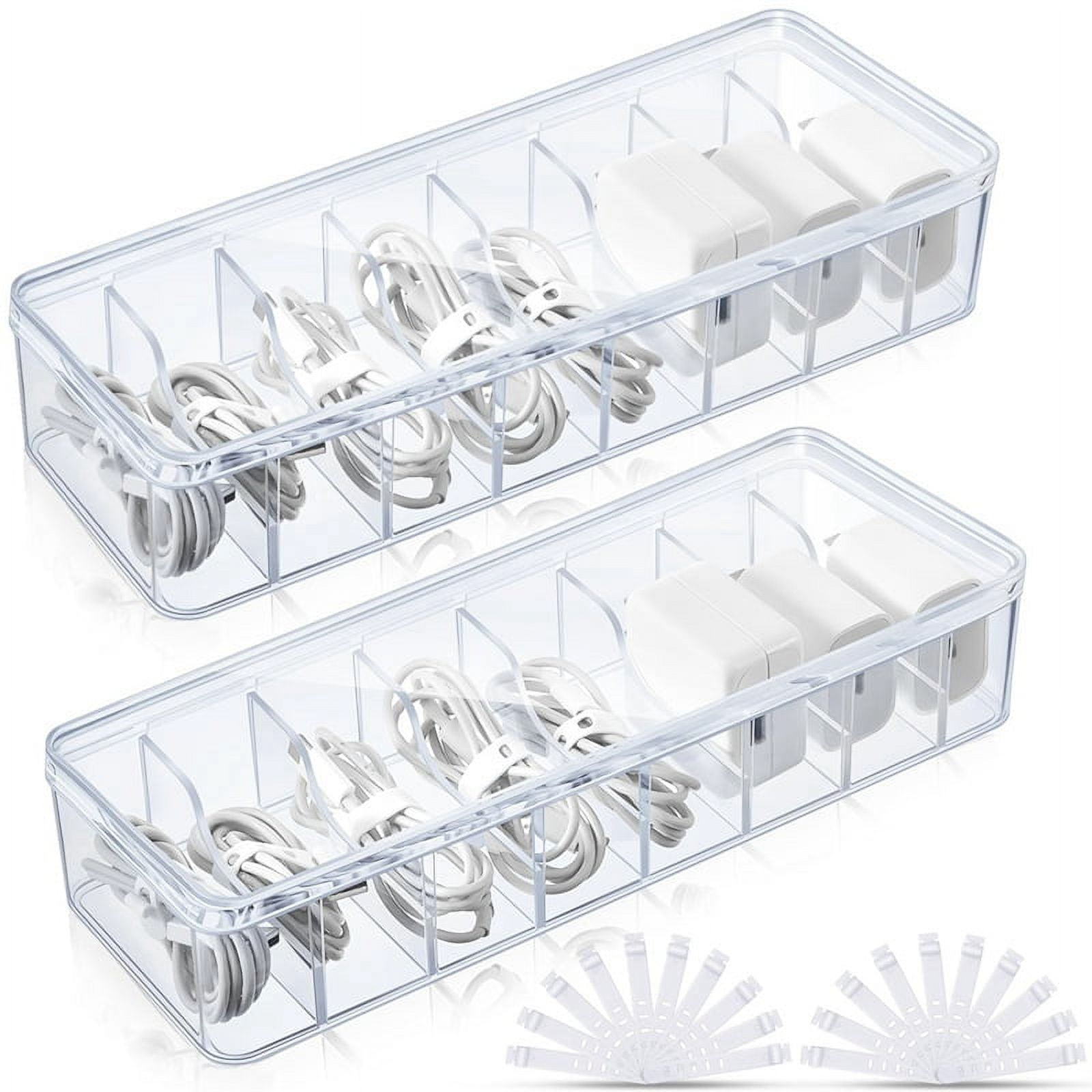 2Pcs Cable Storage Box with Wire Ties, Clear Cord Storage Box Without ...