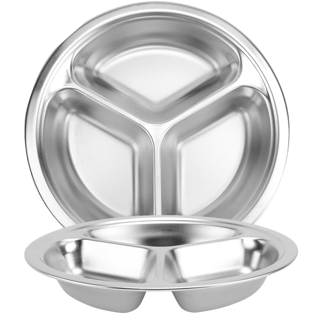 2Pcs Cafeteria Tray Stainless Steel Plate Rectangular Foods Tray Deepen ...