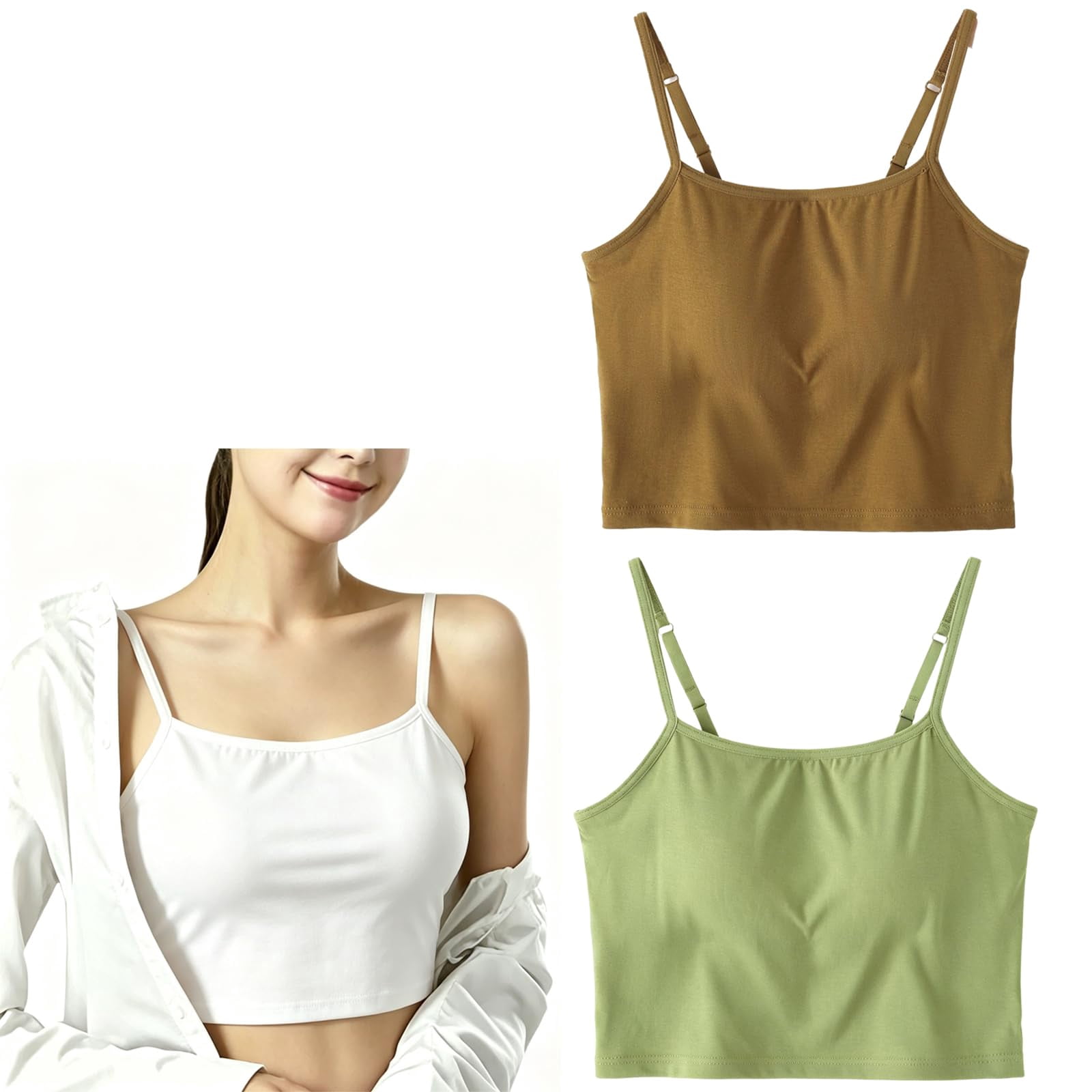 2Pcs Camisoles for Women for Under Clothes Cropped Tank Tops Bra Cami ...