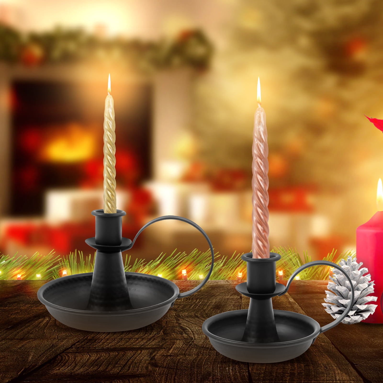 2Pcs Candle Holder Iron Taper Candle Stand with Curved Handle Black ...