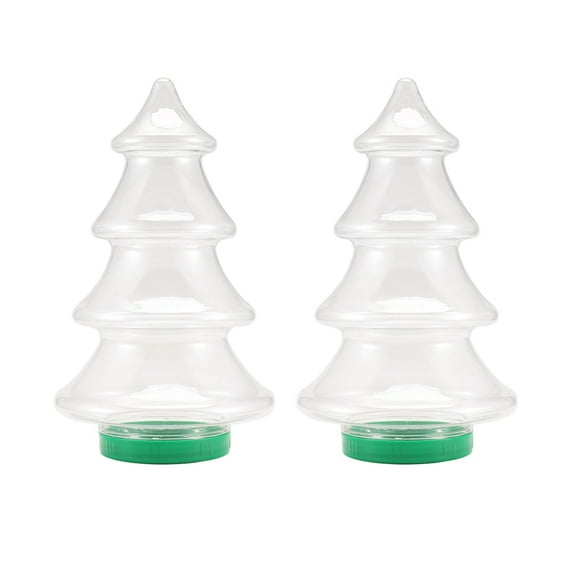 2Pcs Candy Jars Christmas Tree Shaped Plastic Cookie with Lids Lovely ...