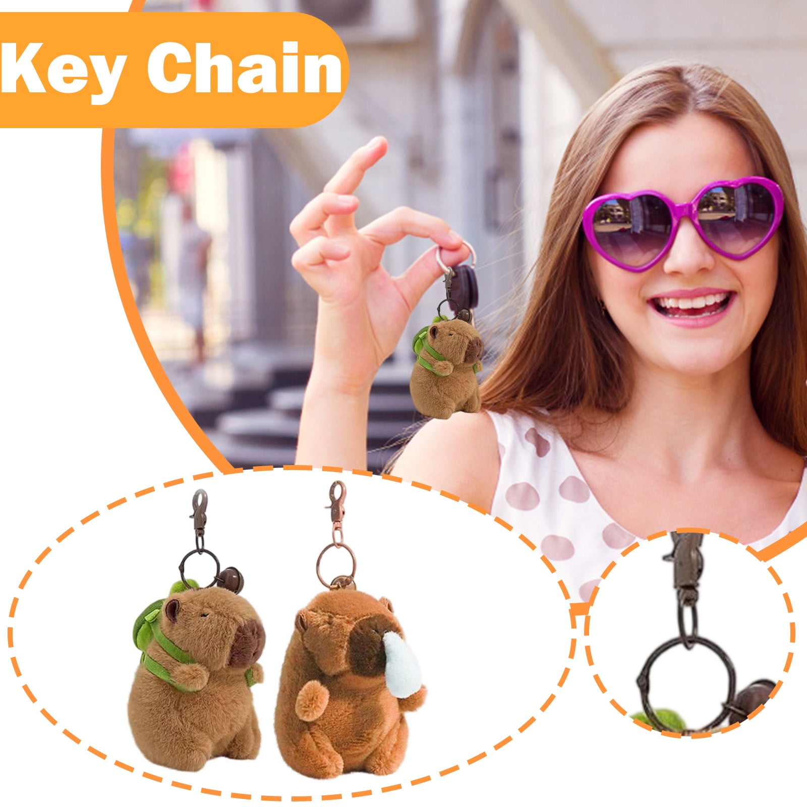 2Pcs Capybara Plushies Toy Keychain Bag Charms, 3.87" Cuddly Soft ...