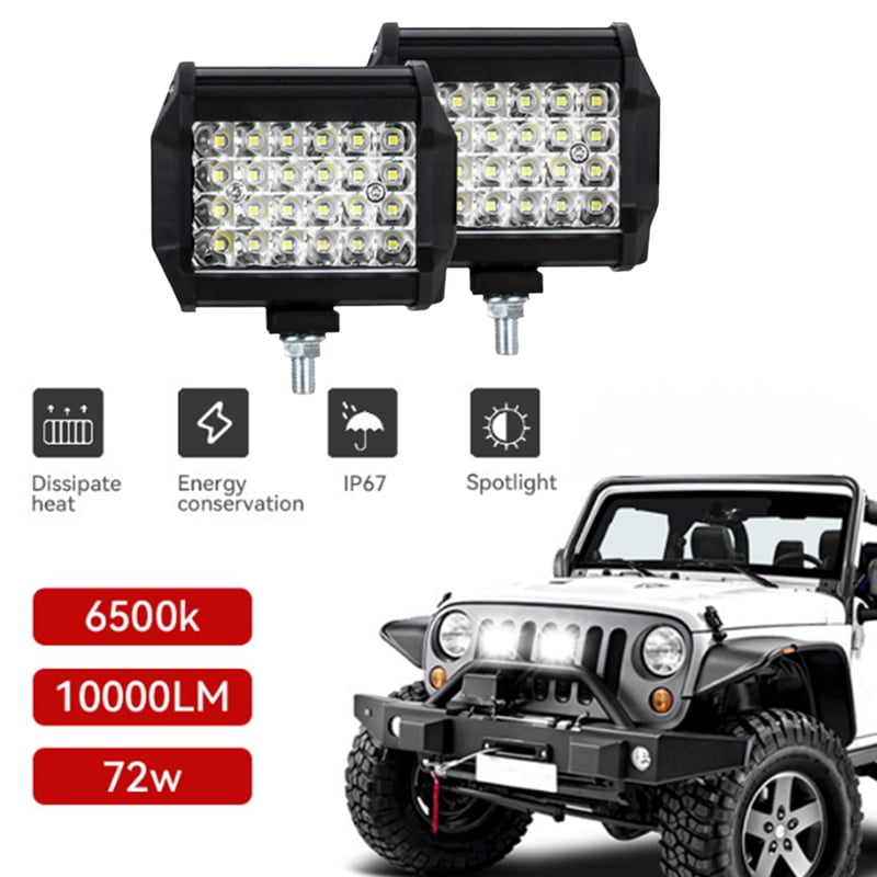 2Pcs Car 12V 24V Headlight 72W Light Bar Work Light Spotlight 4Inch LED ...