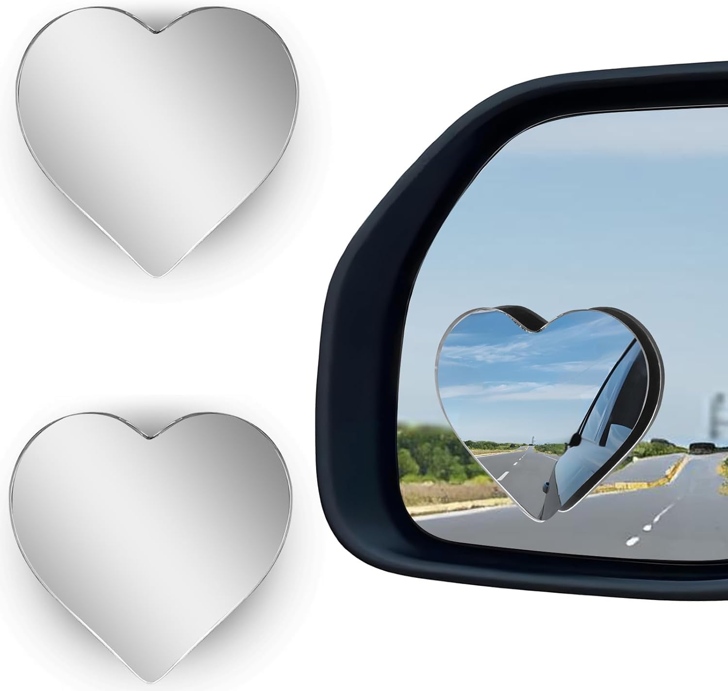 2Pcs Car Blind Spot Mirrors, Heart Shaped Wide Angle Convex Mirror ...