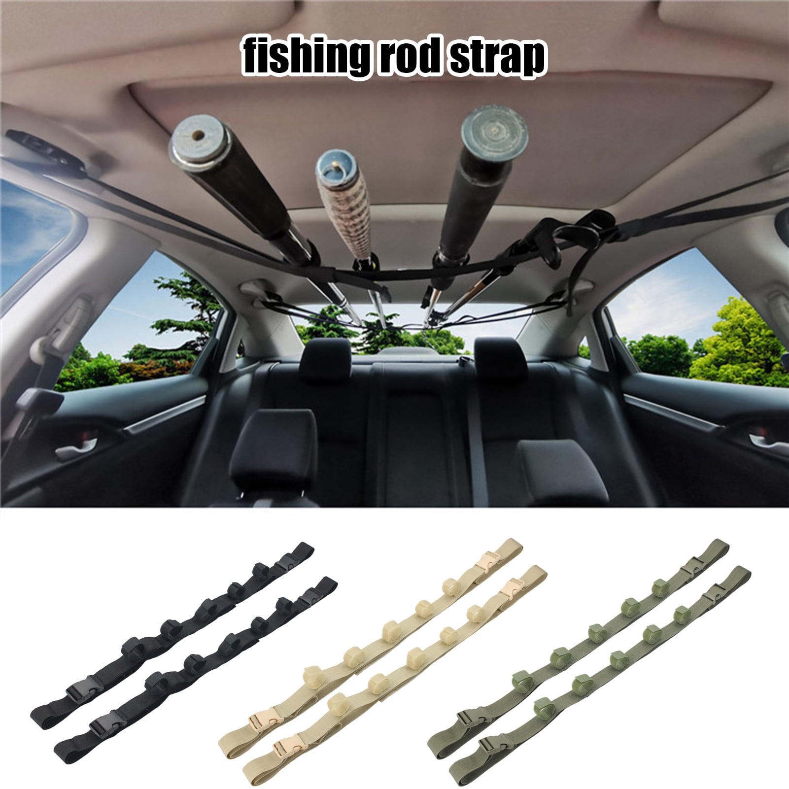 2Pcs Car Fishing Rod Holder 5 Loop Adjustable Heavy Duty Auto Vehicle ...