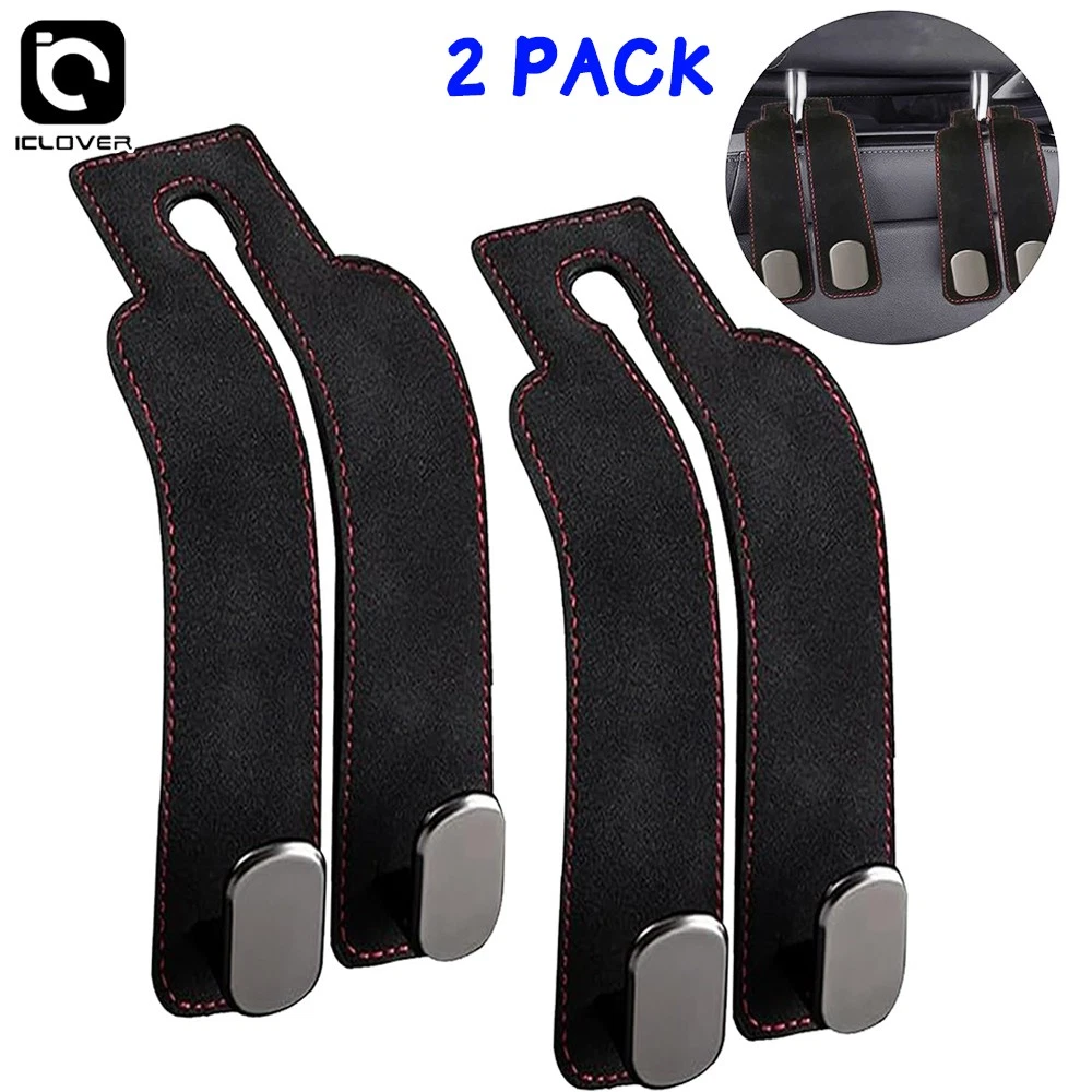2Pcs Car Headrest Hooks Auto Seat Back Leather Hanger Holder For Bag ...