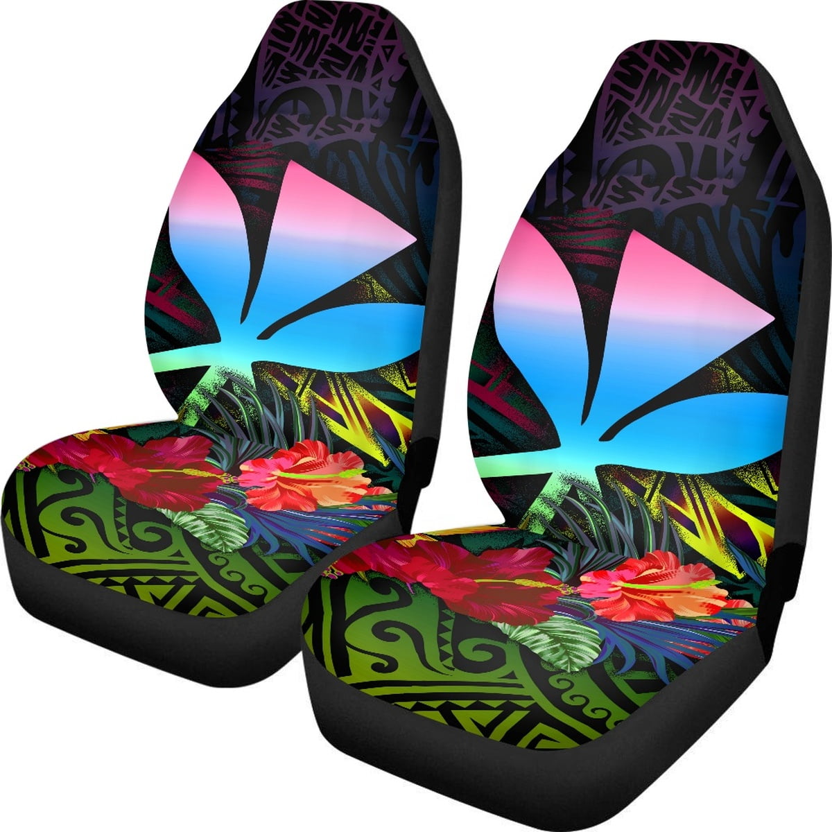 2Pcs Car Interior Seat Covers Beautiful Polynesia Flower Design Anti ...