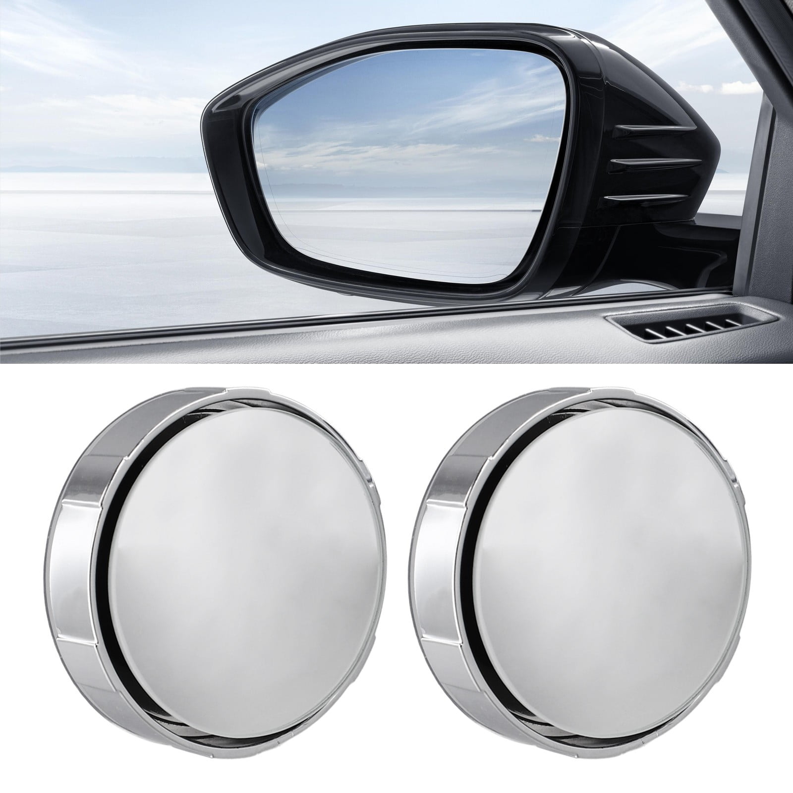 2Pcs Car Round Frame Convex Blind Spot Mirrors for 360°Adjustable ...