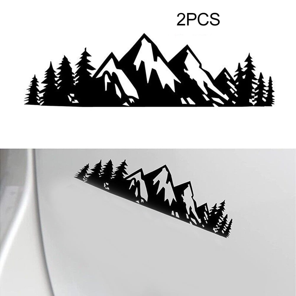 2pcs Car Stickers Snow Mountain Trees Decals Trunk Logo Vinyl Styling ...