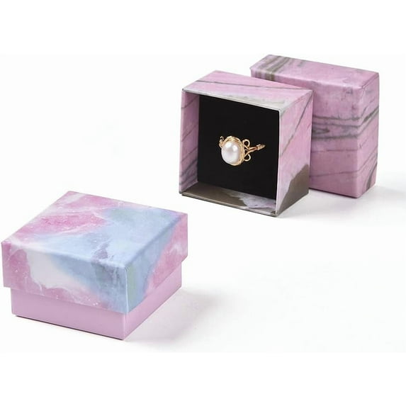 2Pcs Cardboard Ring Boxes with Sponge Inside Square Sky Blue 5.2x5.2x3 ...