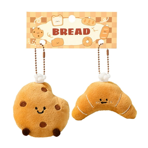 2Pcs Cartoon Bread Shaped Plush Stuffed Toy With Keychain Lover Gift ...