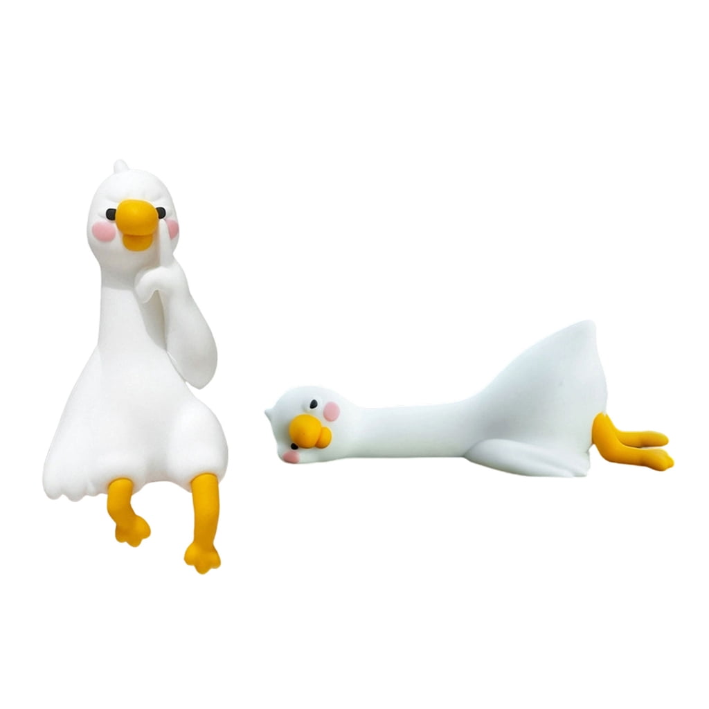 2Pcs Cartoon Geese Miniature Figurines Desktop Decoration for Computer ...