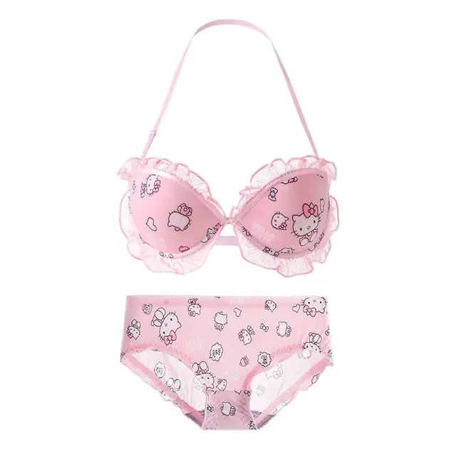 2pcs Cartoon Sanrios Anime Hello Kitty Bra Lingerie Set Kawaii Kt Cat Ladies Y2k Girls Underwear